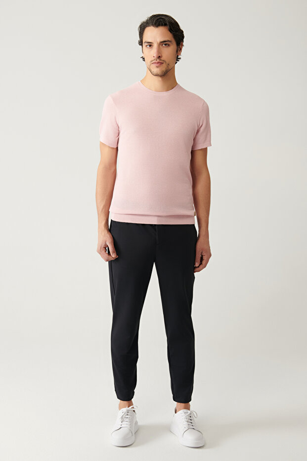 Avva Men's Light Pink Crew Neck Textured Knit T-Shirt E005027- Trendyol