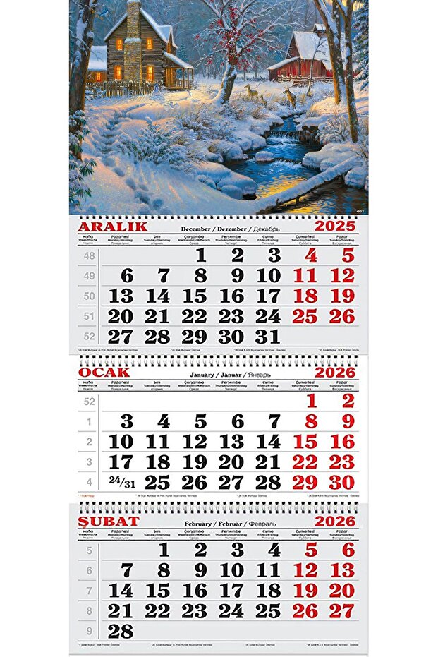 GENC DIJITAL BASKI 2026 Yılı Gemici Takvimi- Karlı Kulübe, Nehir ve ...