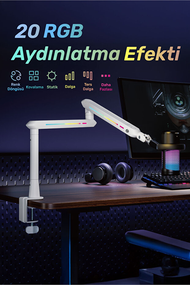 NPO STD191LW Elysium Profesyonel RGB Işıklı Amortisörlü Yayıncı Stüdyo ...