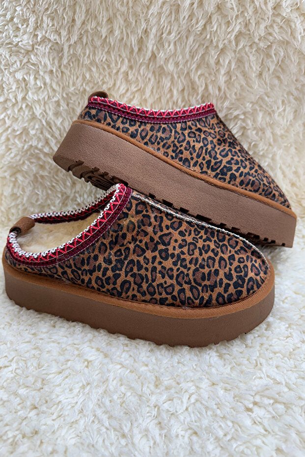 M Miel Women's Striped Slippers Thick Sole Leopard Pattern- Trendyol