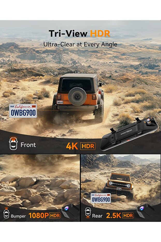 WOLFBOX G900 Tripro Bumper Version 3 Channel 4K Mirror Dash Cam- Trendyol