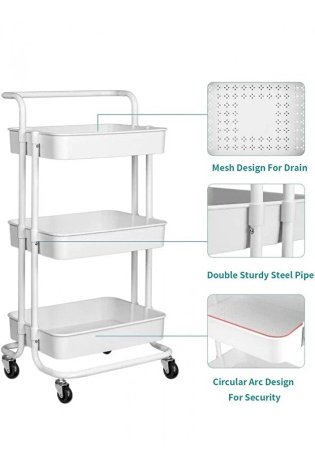Cady One Multi-use 3-tier Rolling Storage Cart Size 85 X 45 X 35- Trendyol