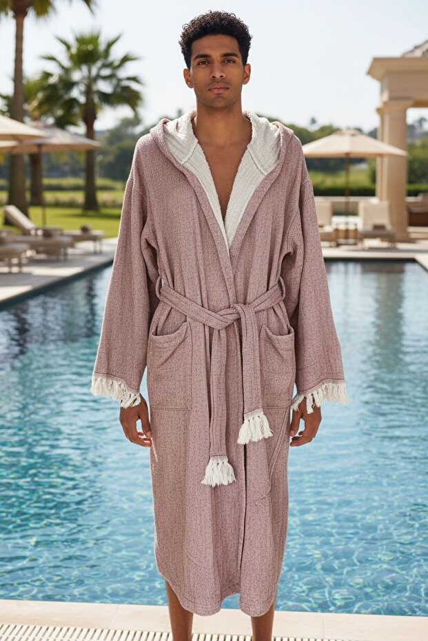 DNRYSL Bohem Hooded 4 Layer Muslin Organic Unisex Bathrobe, Dusty Rose ...