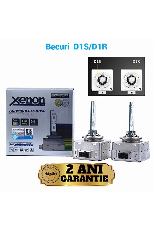 AdyMel Becuri auto xenon D1S, set de 2 buc, pentru faruri, 35W, 6000K ...