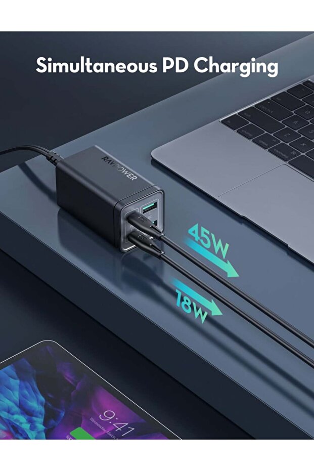 RavPower Pioneer RP-PC136 PD 65W 4-Port Wall Charger, Black- Trendyol