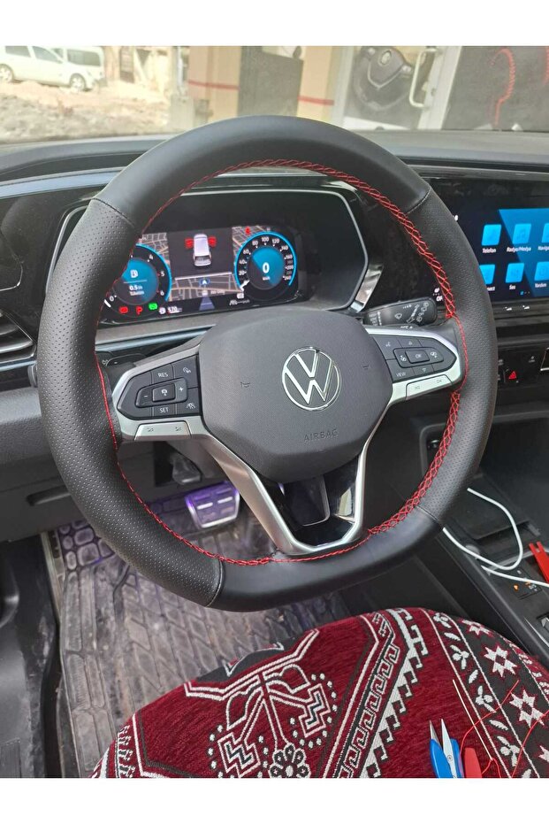 AYAZGRUP Volkswagen Caddy, Tiago, Passat Direksiyon Kılıfı Dikmeli Çift ...