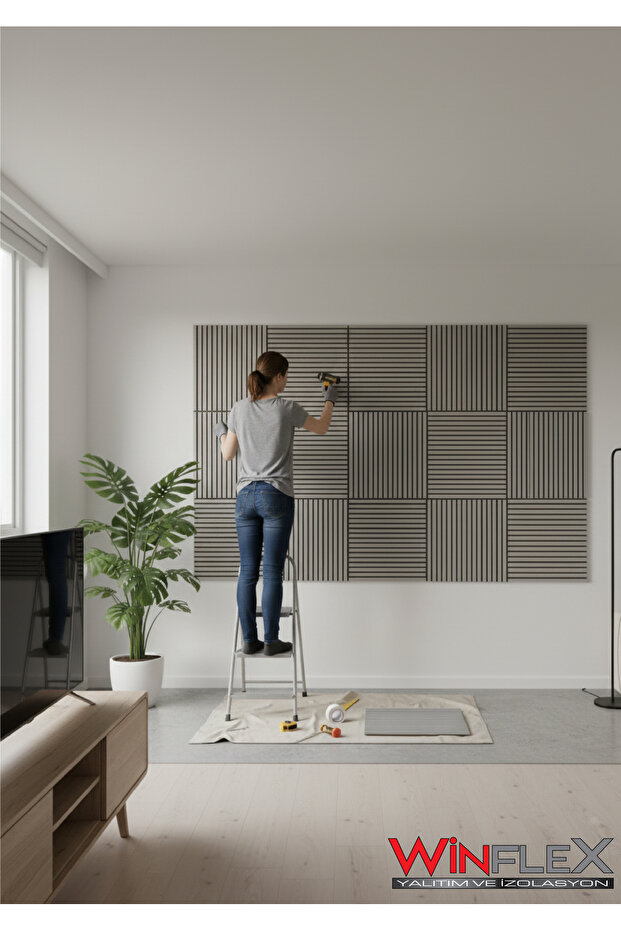WİNFLEX Mini Eko Akustik Ahşap Panel Antrasit Gri - 60x60cm - Fiyatı ...