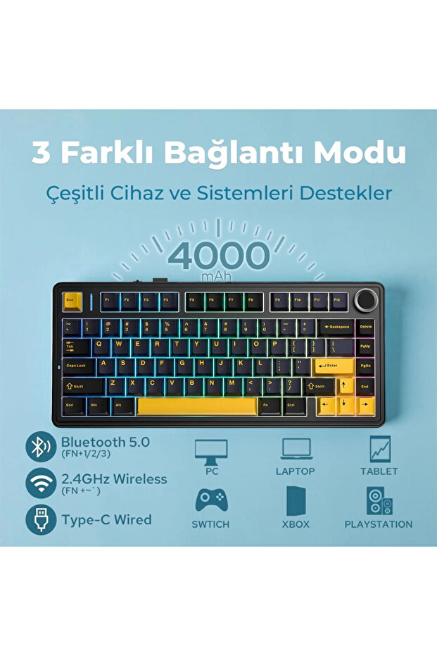 Aula F75 Mekanik RGB TKL Reaper Switch Kablosuz Makrolu Hot Swap Klavye ...