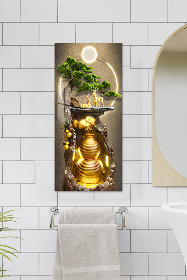 kutuTR 3D Görünümlü Temperli Cam Tablo – Geyik ve Altın Vazo ...