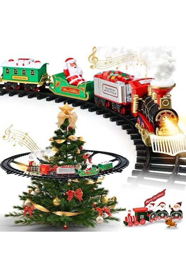 GARDEON Christmas Tree Track Train Set, Lights and Sounds, 4 Cars ...
