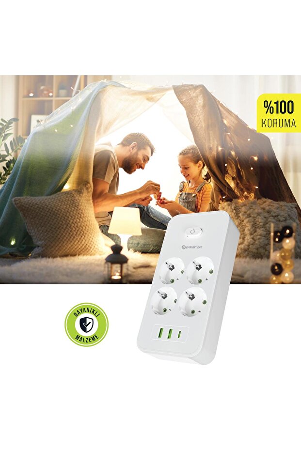 Polosmart MP25 Akım Korumalı Uzatma Kablosu 4'lü Priz 2 USB Type-C PD ...