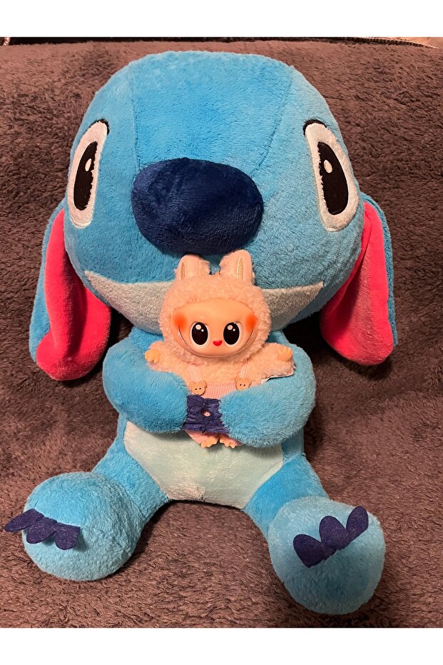 labubu sepeti Kıyafetli labubu + ( Stitch ) büyük peluş oyuncak dev boy 50 cm - Fiyatı, Yorumları