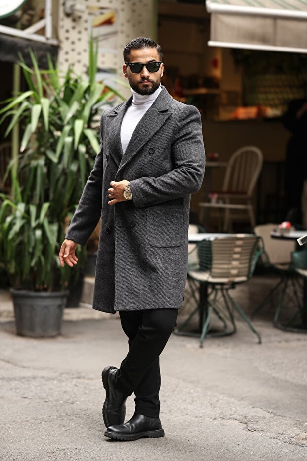 Endap Erkek Torba Cep Detaylı Gri Desenli Kaşe Kaban - Fiyatı, Yorumları