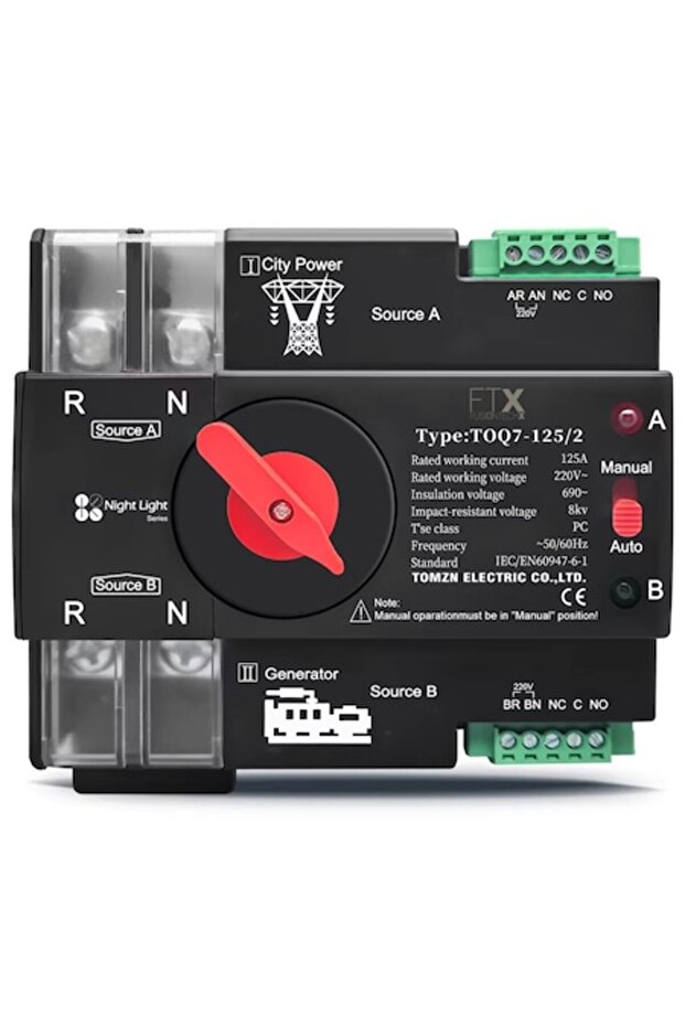 FUSIONTECHX Automatic transfer switch, single phase, dual feed, DIN ...