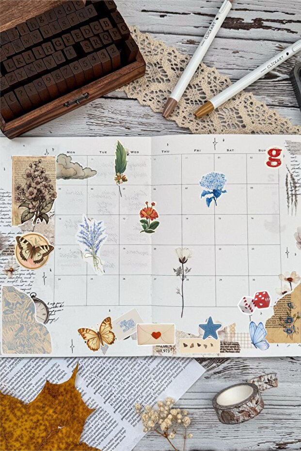 Piksel Grafik Vintage Alfabe 3'lü Etiket - Kalem, Laptop Defter Suluk ...