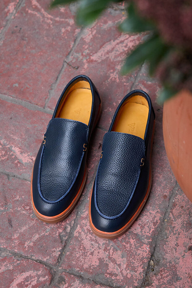 Vantaggio Ravello Navy Blue 100% Genuine Leather Men's Loafer Shoes ...