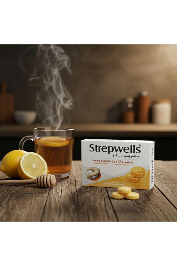 STREPWELLS Lemon & Honey 24 Mentholated Pastilles Strip Wells Honey ...