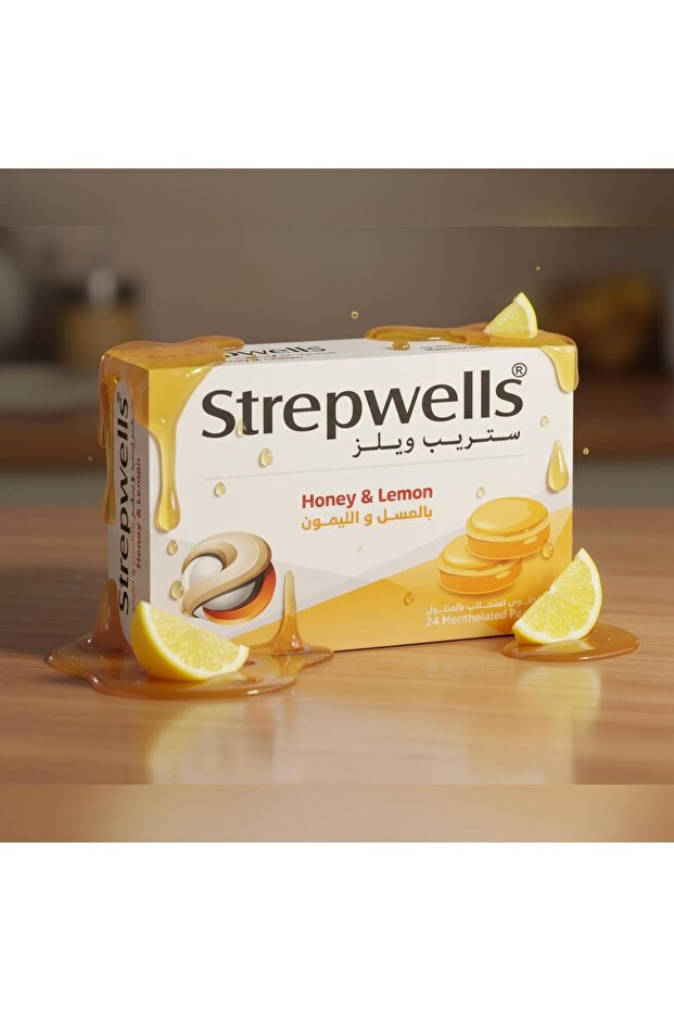STREPWELLS Lemon & Honey 24 Mentholated Pastilles Strip Wells Honey ...