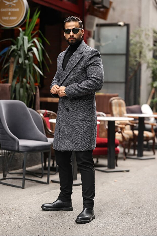 Endap Erkek Torba Cep Detaylı Gri Desenli Kaşe Kaban - Fiyatı, Yorumları