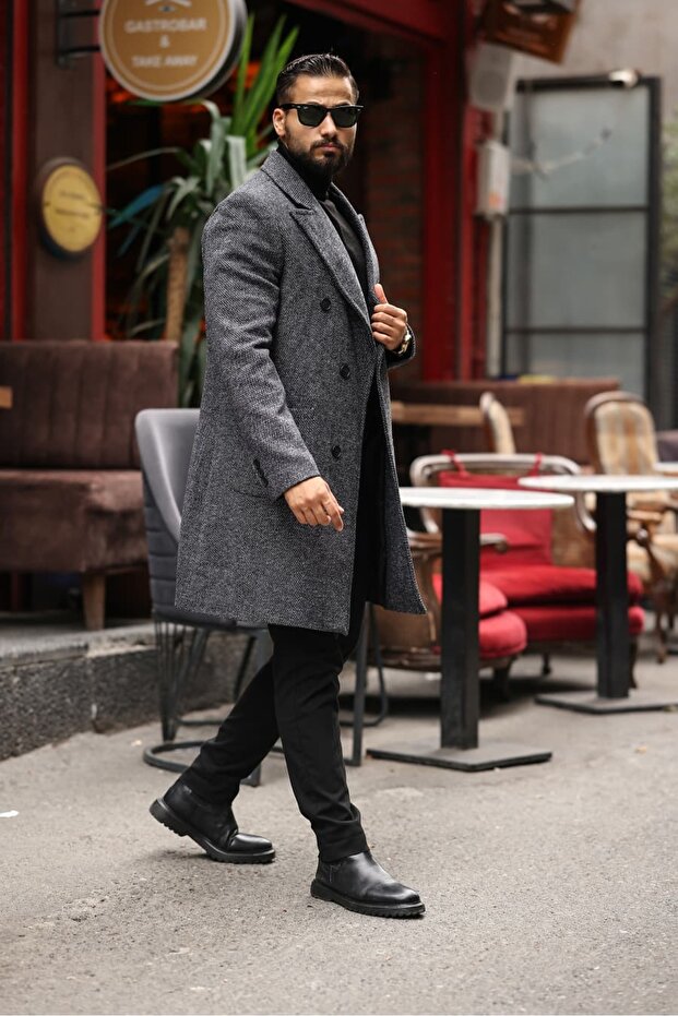 Endap Erkek Torba Cep Detaylı Gri Desenli Kaşe Kaban - Fiyatı, Yorumları