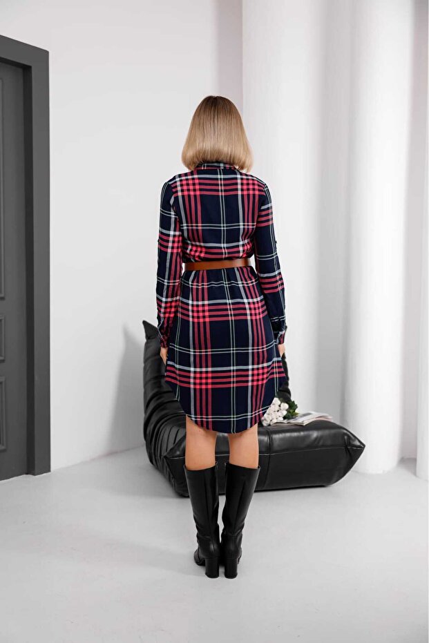 Milamia Ekose Desen Kemerli Gömlek Elbise - Fiyatı, Yorumları