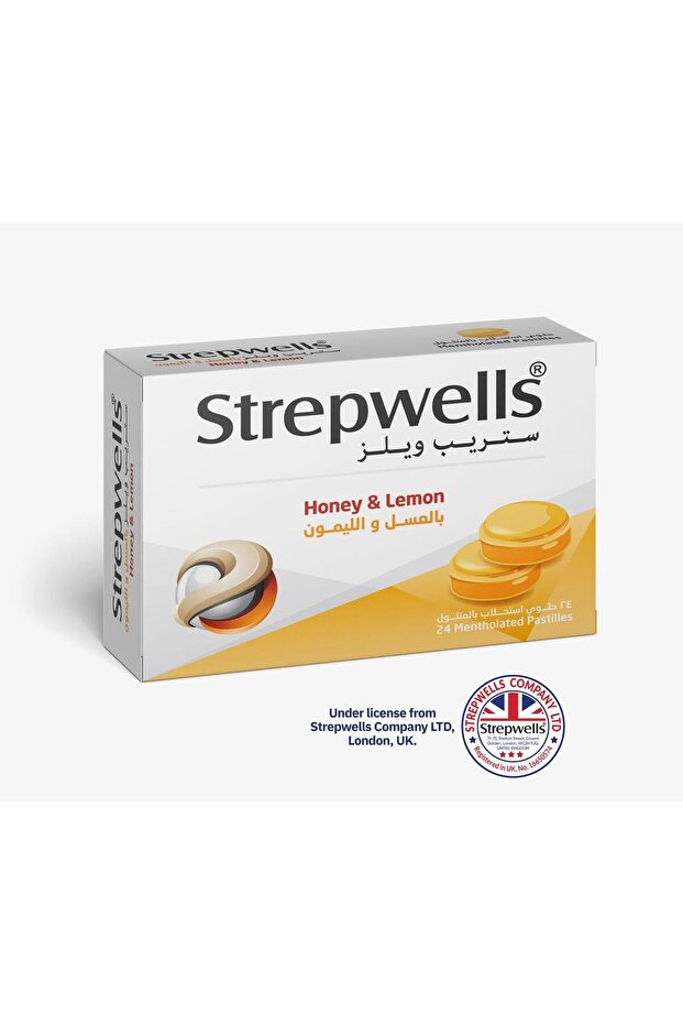 STREPWELLS Lemon & Honey 24 Mentholated Pastilles Strip Wells Honey ...