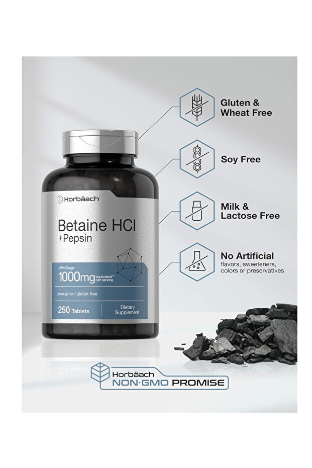 Horbaach Horbach Betaine HCl with Pepsin 1000mg 250 Tablet.Usa Menşei ...
