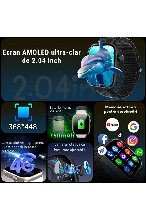 MAUEX S10 PRO Ceas Smartwatch Copii 4G GPS WiFi Apel Video AMOLED 2GB ...
