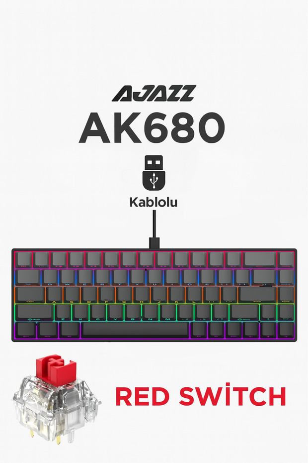 Coverzone Ajazz AK680 Rainbow Işıklı 68 Tuş %65 Kompakt Kablolu Mekanik ...