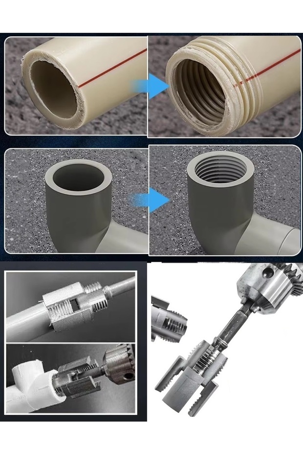 Depolife PVC PPRC Boru İç ve Dış Diş Açma Aparatı 1/2" (20mm) Yiv Paso ...