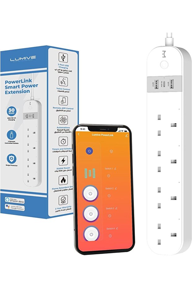LUMIVE PowerLink WiFi Smart Power Extension - Surge Protector, 30W Fast ...