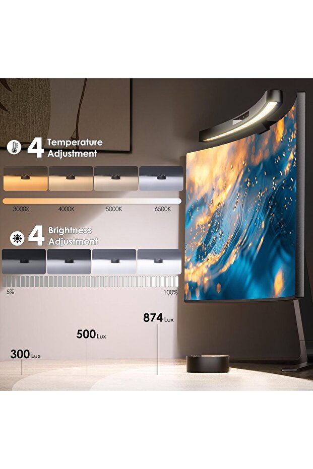 Quntis Curved Monitor Light Bar with Remote & Touch, Auto Adjustable ...