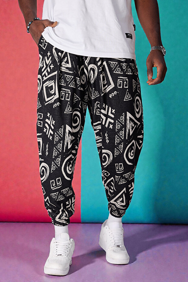 FG KONNİCHİWA Unisex Etnik Desenli Beli Ve Paçaları Lastikli Cepli ...