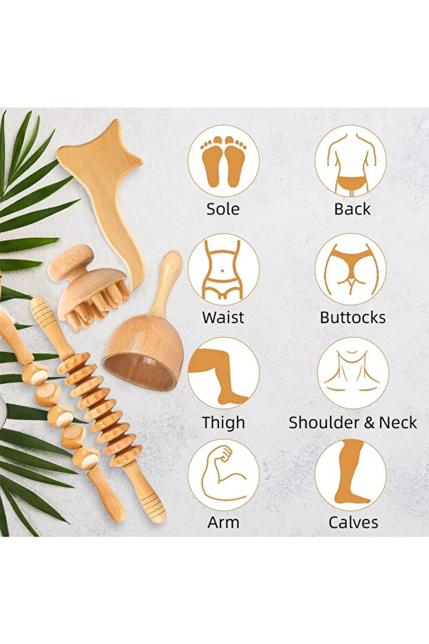 Leon Lifestyle Leon Home Wooden Massage Tool Set, 6 Pieces for Soft ...