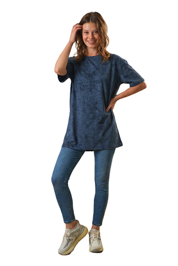 LİVE SPORT Acid Washed Batik Patterned Oversize Women's Tunic- Trendyol