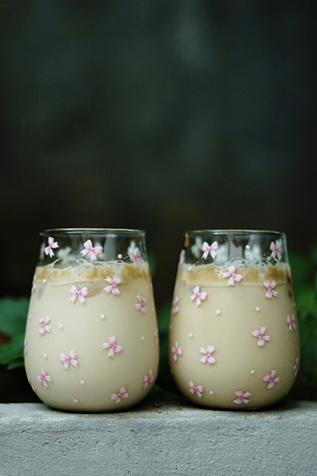 Caga Home CAGA PİNTEREST Pembe Fiyonk Desenli 2 Parça Bardak ve ...