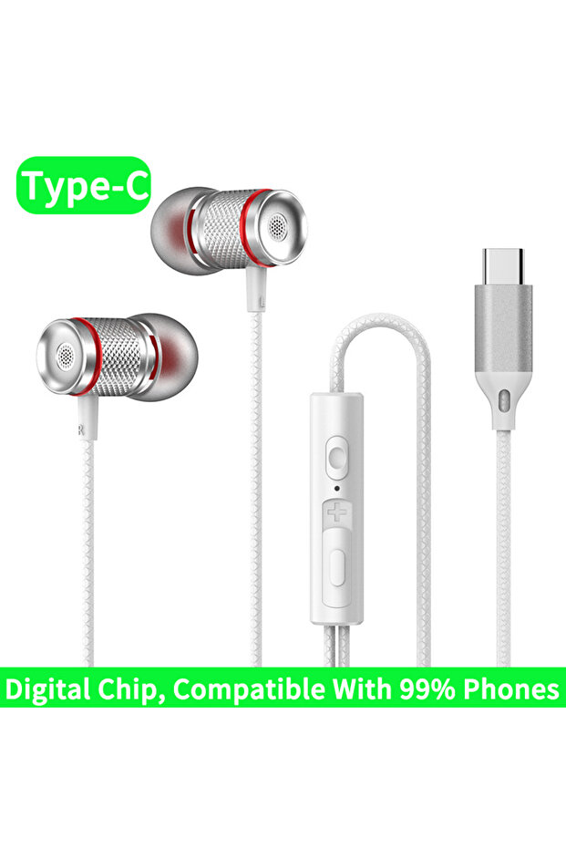 Choice سماعة أذن من النوع C باللون الأبيض 9D HIFI ذات صوت جهير ثقيل 3.5 ...