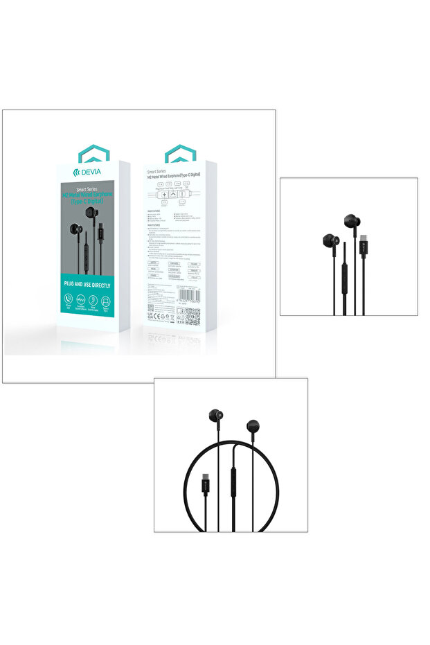 Devia Casti in-ear cu microfon, cablu 120cm si conector USB Tip C ...