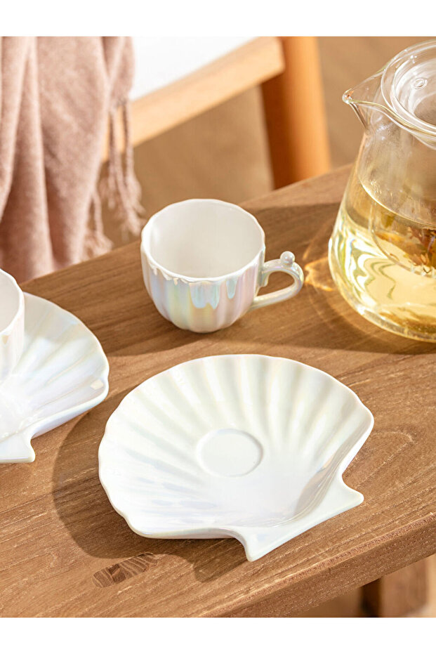 LC Waikiki Beyaz Deniz Kabuğu Figürlü 2 Kişilik Porselen Kahve Fincan ...