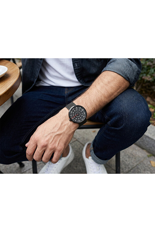 SERARES Modern Rotating Disc Design, Black Wick Cord Men's Watch- Trendyol