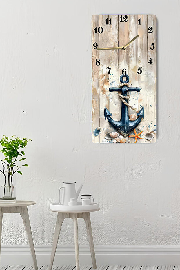 kutuTR 3D Görünümlü 2D UV Baskı MDF Tablo Saat 20x40 cm – Deniz Çapası ...