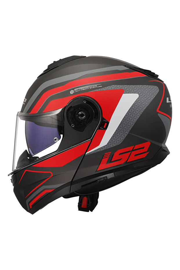 LS2 Strobe 2 Phantom Mat Tıtanıum-Gri-Kırmızı Çene Açılır Motosiklet ...