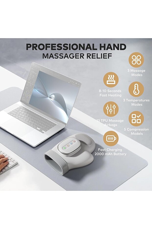 DentJet Smart Hand Massager Heat Compression Arthritis Relief Cordless ...