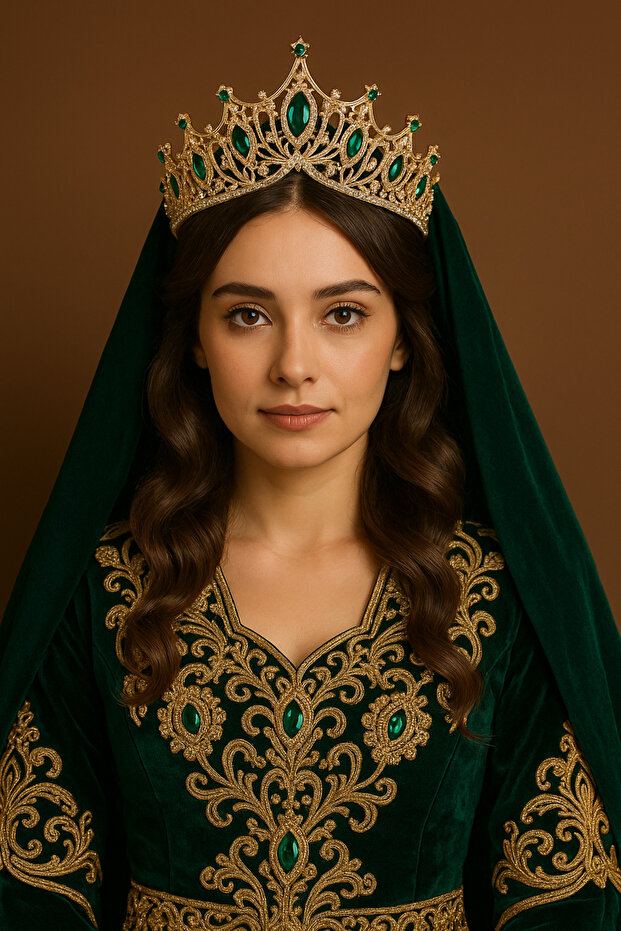 FDY Zümrüt Yeşili Taşlı Kraliçe Model Gelin Tacı – Altın Kaplama Lüks ...