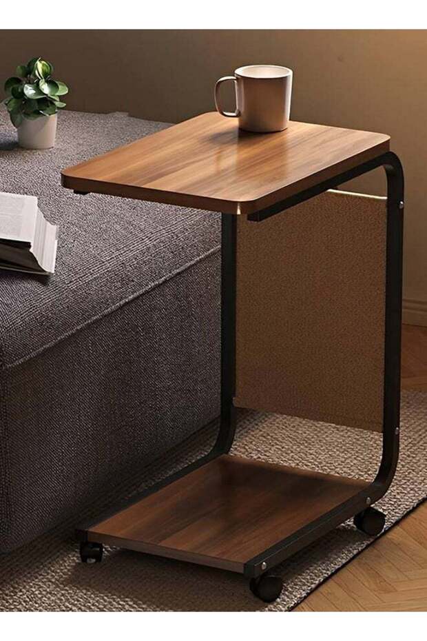 Taimi طقم من 4 طاولات جانبية عصرية على شكل حرف C مزودة بعجلات وجيب ...