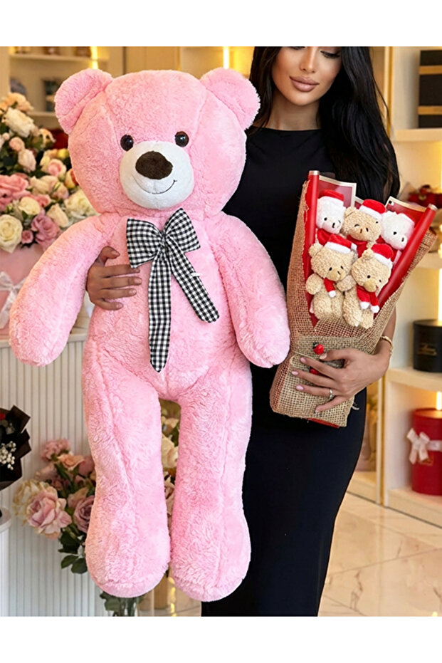 lenostra Yilbasi Hediyesi Sevgiliye - 90cm Pembe Ayıcık ve Yılbaşı Temalı Buket - Yılbaşı ...