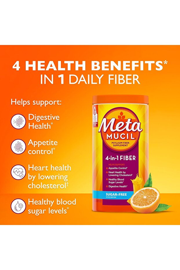 Metamucil Fiber, 4-in-1 Psyllium Fiber Supplement, Sugar-Free Powder ...