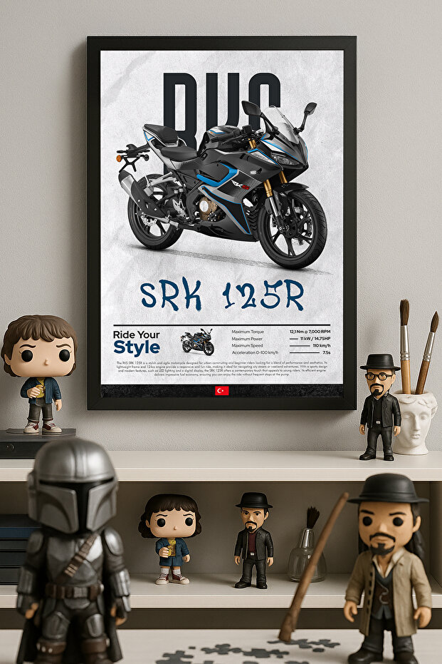 Duvarda RKS SRK 125R Siyah Ahşap Çerçeveli Poster, Dekoratif Motosiklet ...