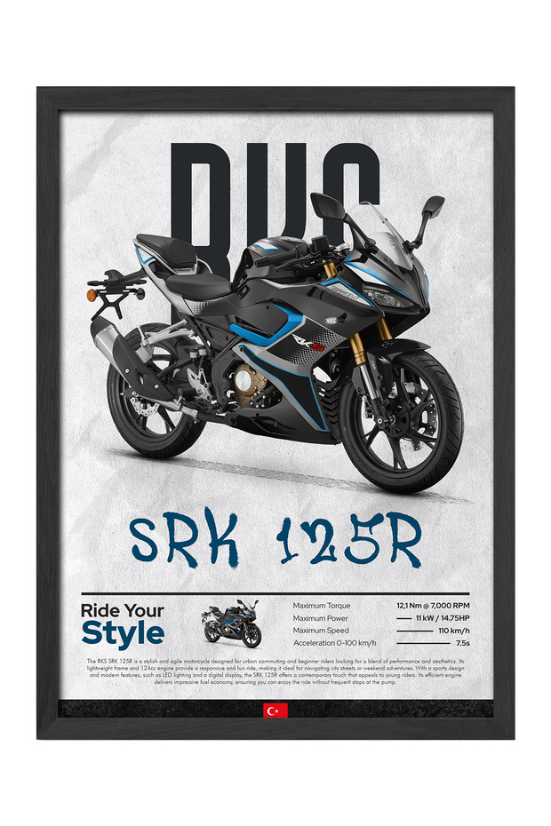 Duvarda RKS SRK 125R Siyah Ahşap Çerçeveli Poster, Dekoratif Motosiklet ...