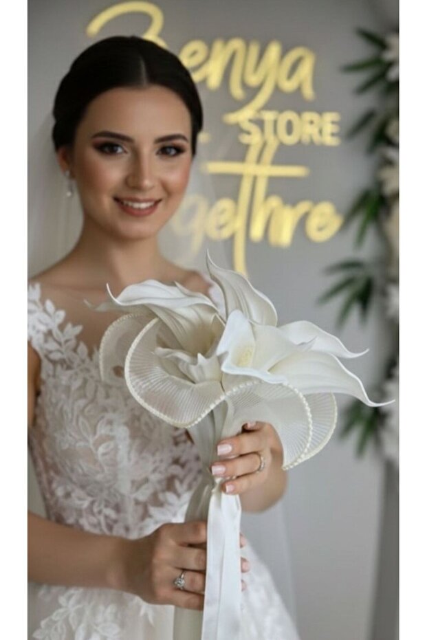 zenya store Gala Gelin Buketi Tül Detaylı İncili Damat Yaka Çiçeği İle ...